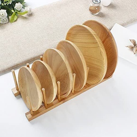 Storage & Organization | Bamboo Wooden Plate Racks Dish Stand Holder ...